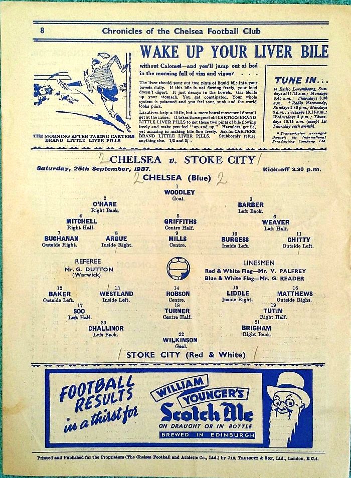 Match Results for season 1937 - 1938