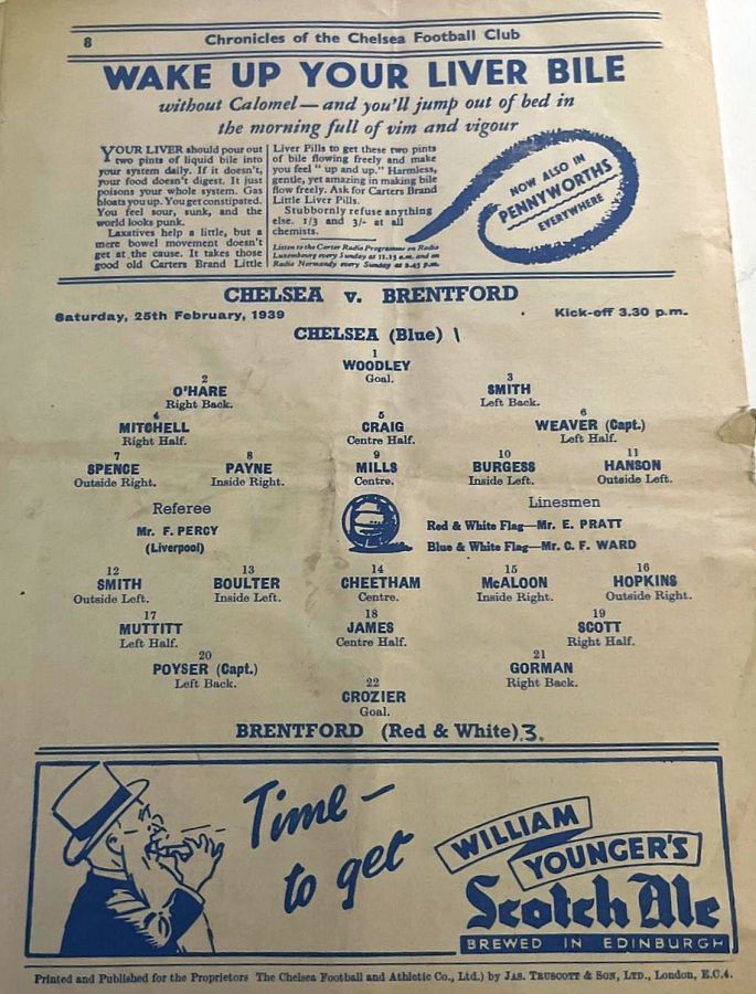 Match Results for season 1938 - 1939