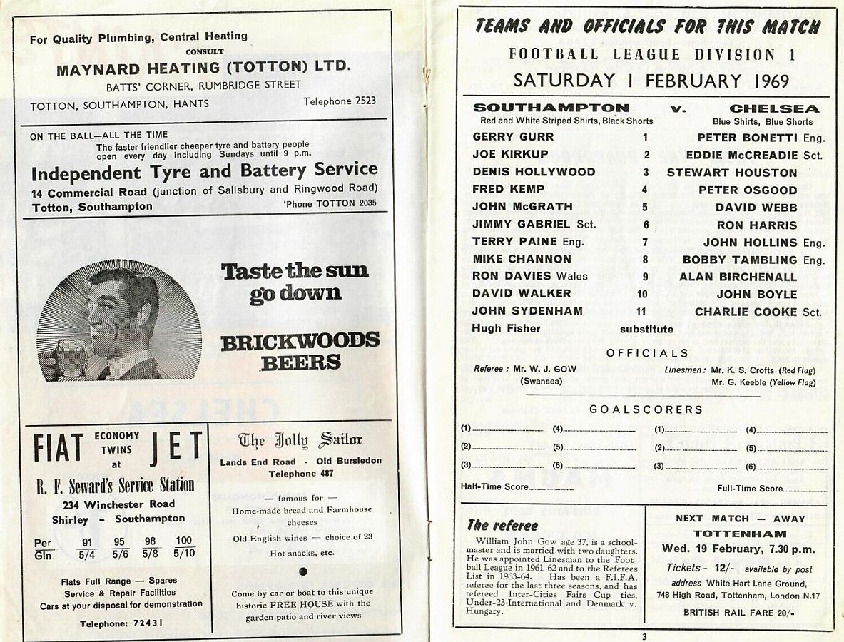 Match Results for season 1968 - 1969