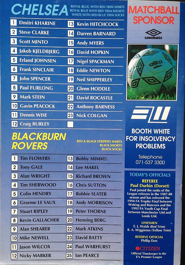 Match Results for season 1994 - 1995